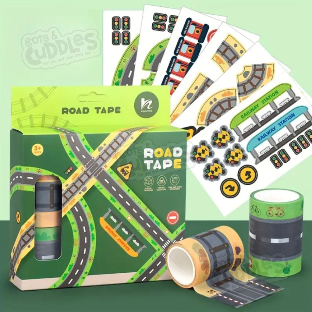 Road Design Sticker and Tape Set – 2 Rolls, 13 Stickers – Cots and Cuddles