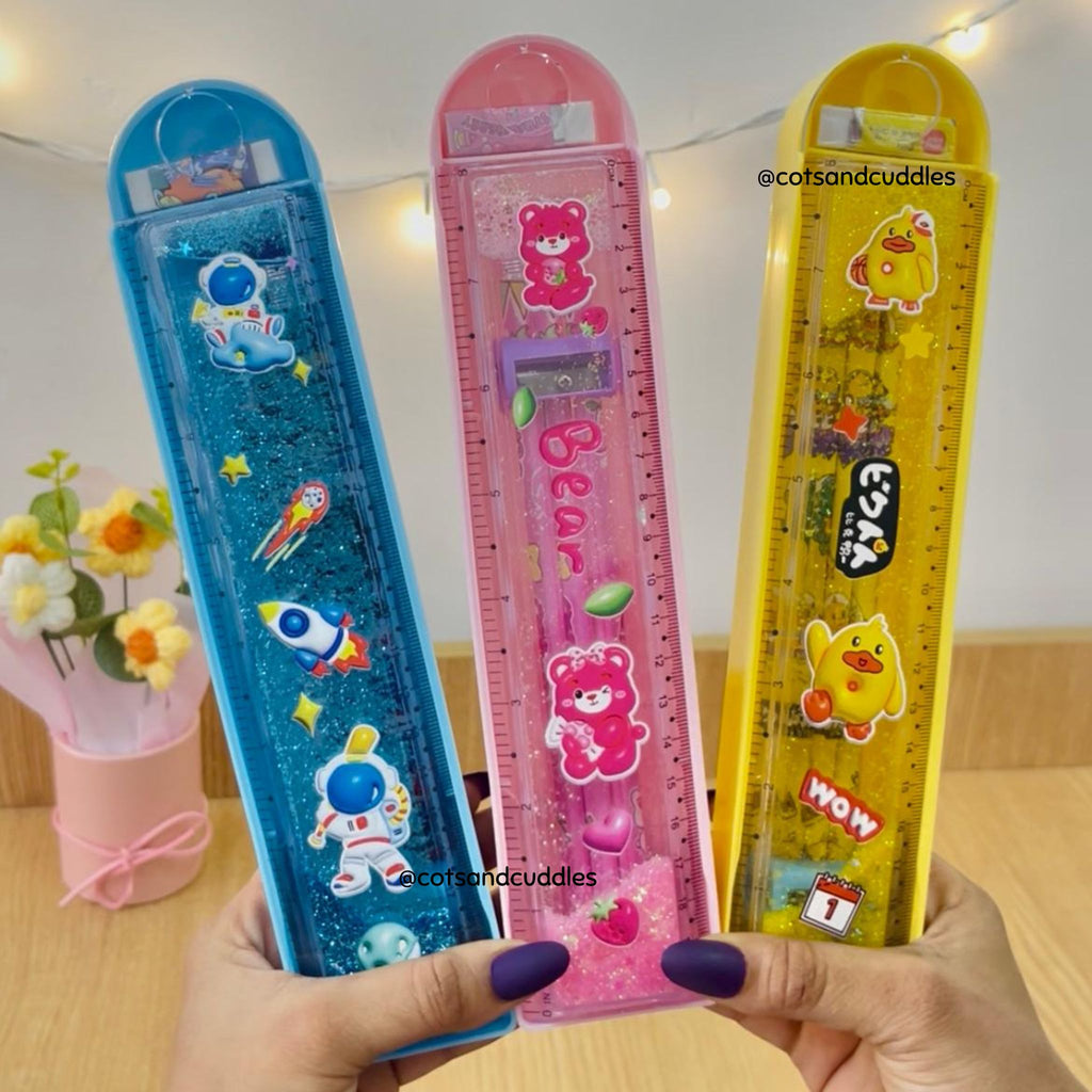 Cute Cartoon design Glitter Scale with Stationery & Storage Case (Boys ...