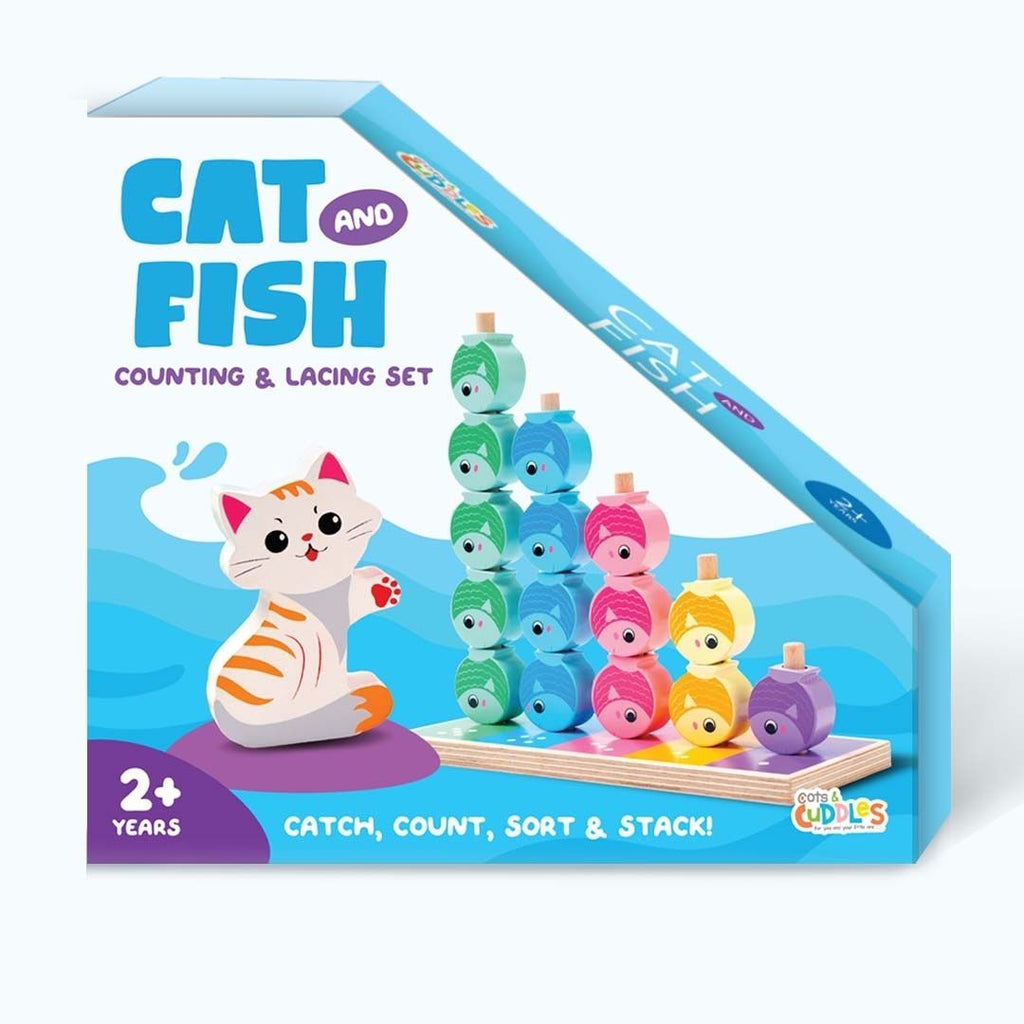 Cots and Cuddles Wooden Cat and Fish Counting, Sorting, Stacking & Lac