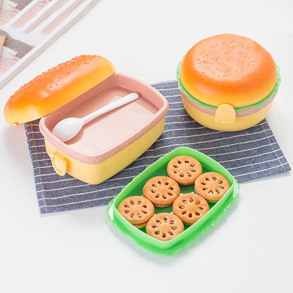 Rectangle Burger Shaped 3 Compartments Lunch Box ( 1260ml )