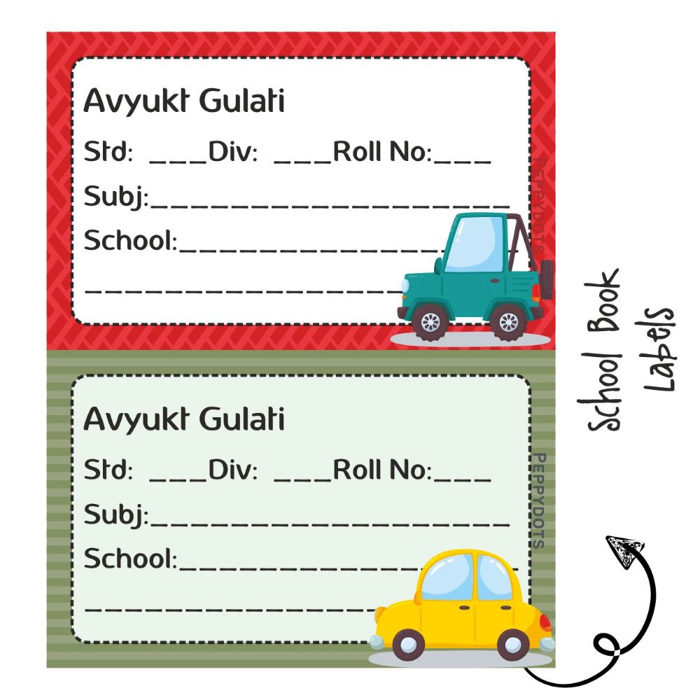 School Book Labels - Cute Car - Pack of 36 labels - PREPAID ONLY – Cots ...
