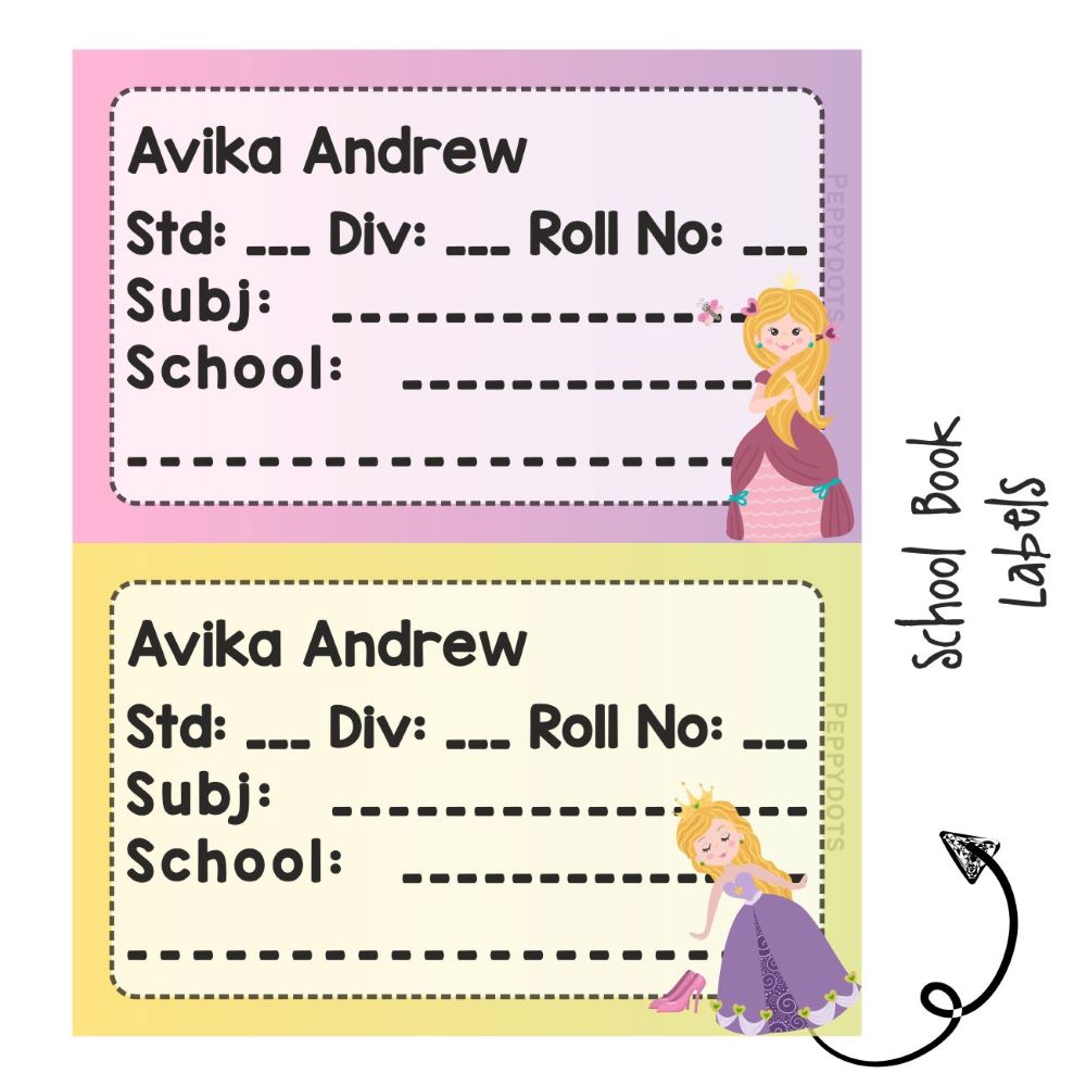 School Book Labels - Cute Princess - Pack of 36 labels - PREPAID ONLY ...