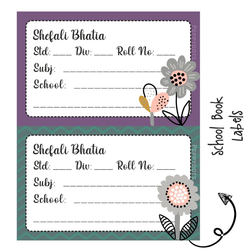 School Book Labels - Fancy Flower - Pack of 36 labels - PREPAID ONLY ...