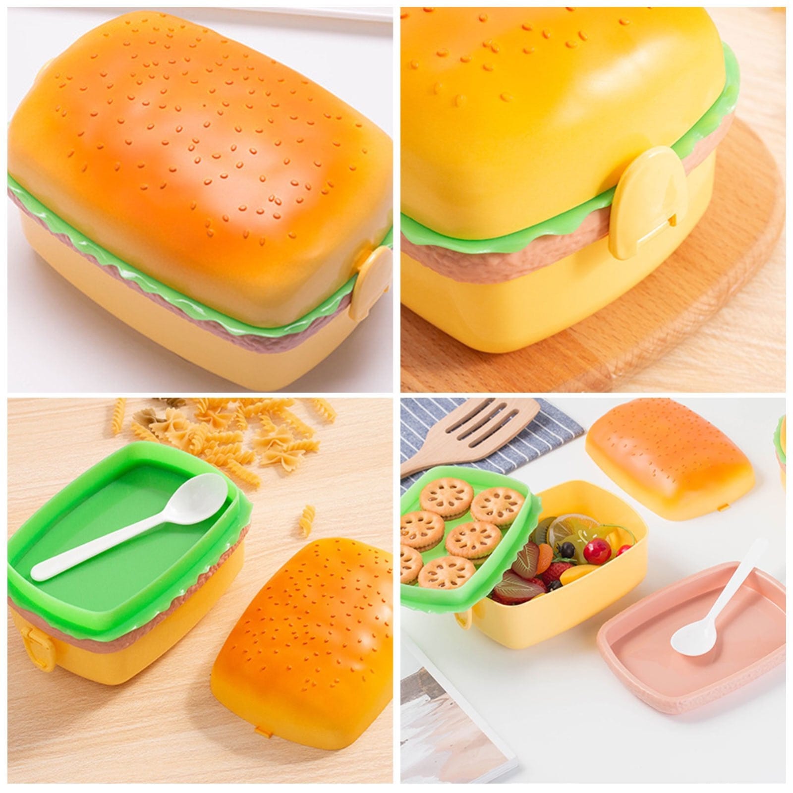 Rectangle Burger Shaped 3 Compartments Lunch Box ( 1260ml )