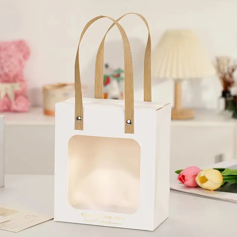 Pack of 10| Portable Paper Gift Bag with Transparent Window (White ...