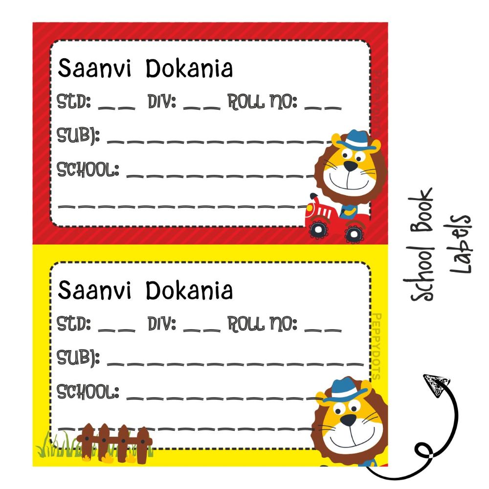 School Book Labels - Lion On The Tractor - Pack of 36 labels - PREPAID ...