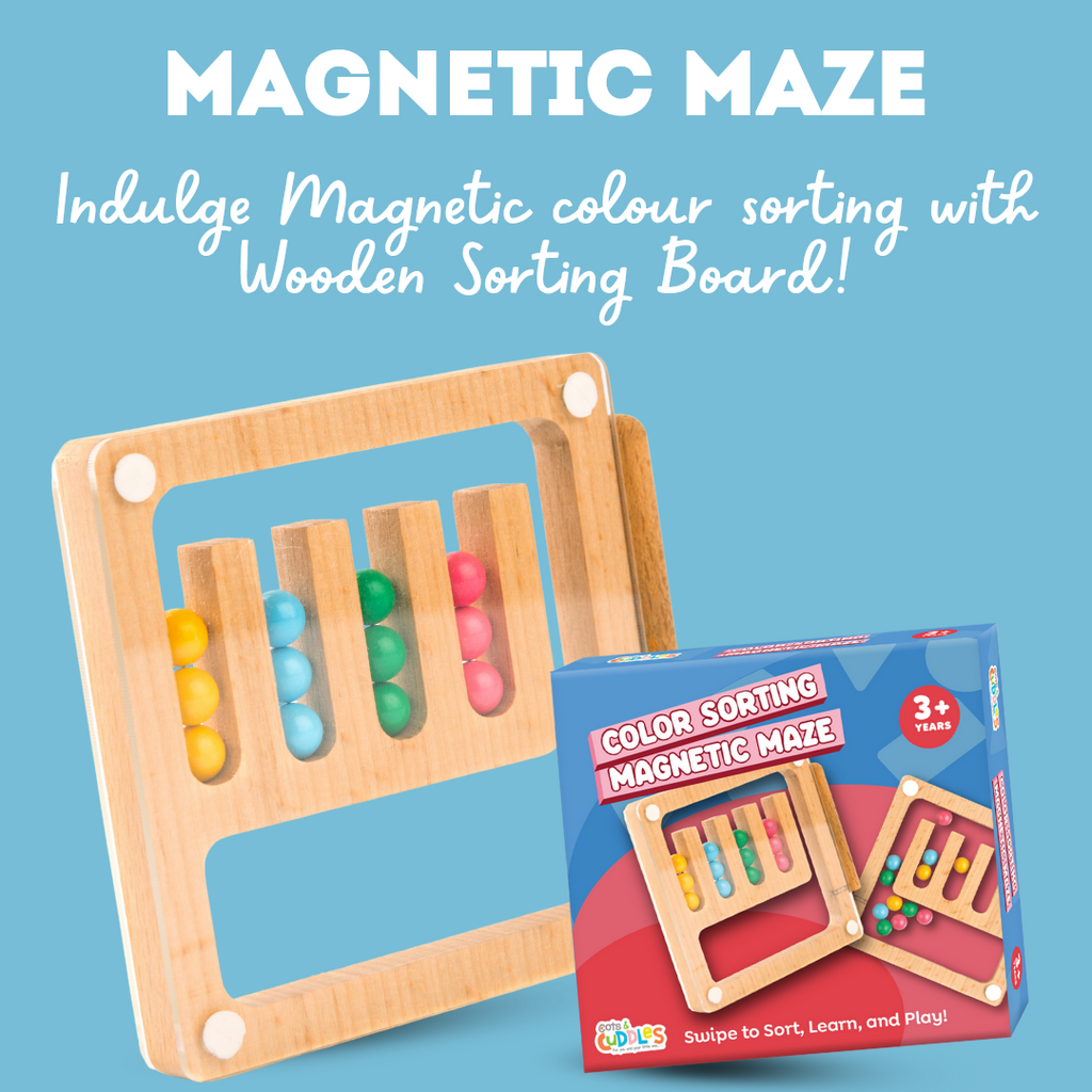 Cots and Cuddles Wooden Color Sorting and Magnetic Maze Toy with 15 Pa