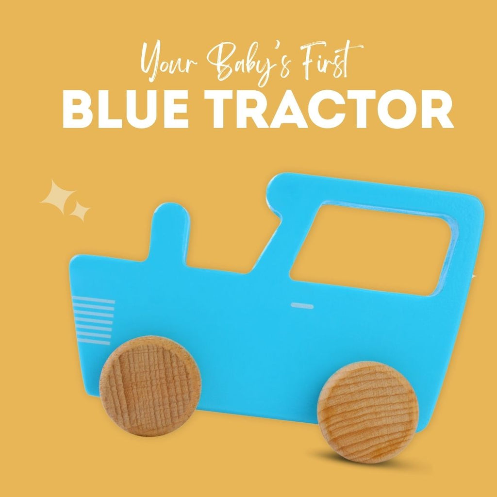 Cots and Cuddles Wooden Blue Tractor Toy for Kids Age 1+